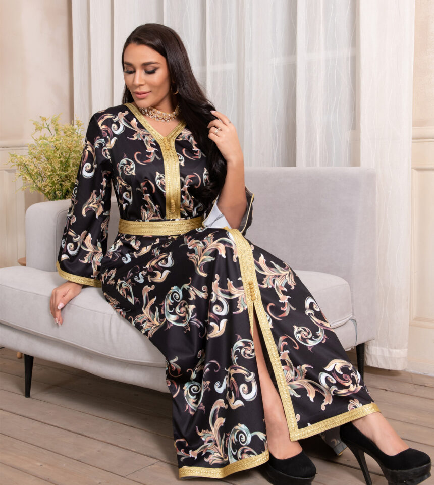 Printed Long Belt Dress Ramadan New Dubai Muslim Women – The Great ...